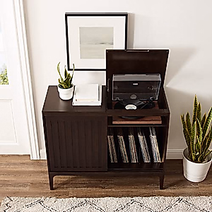 Crosley Furniture Asher Media Console and Record Player Stand with Storage for Vinyl Records, Dark Brown