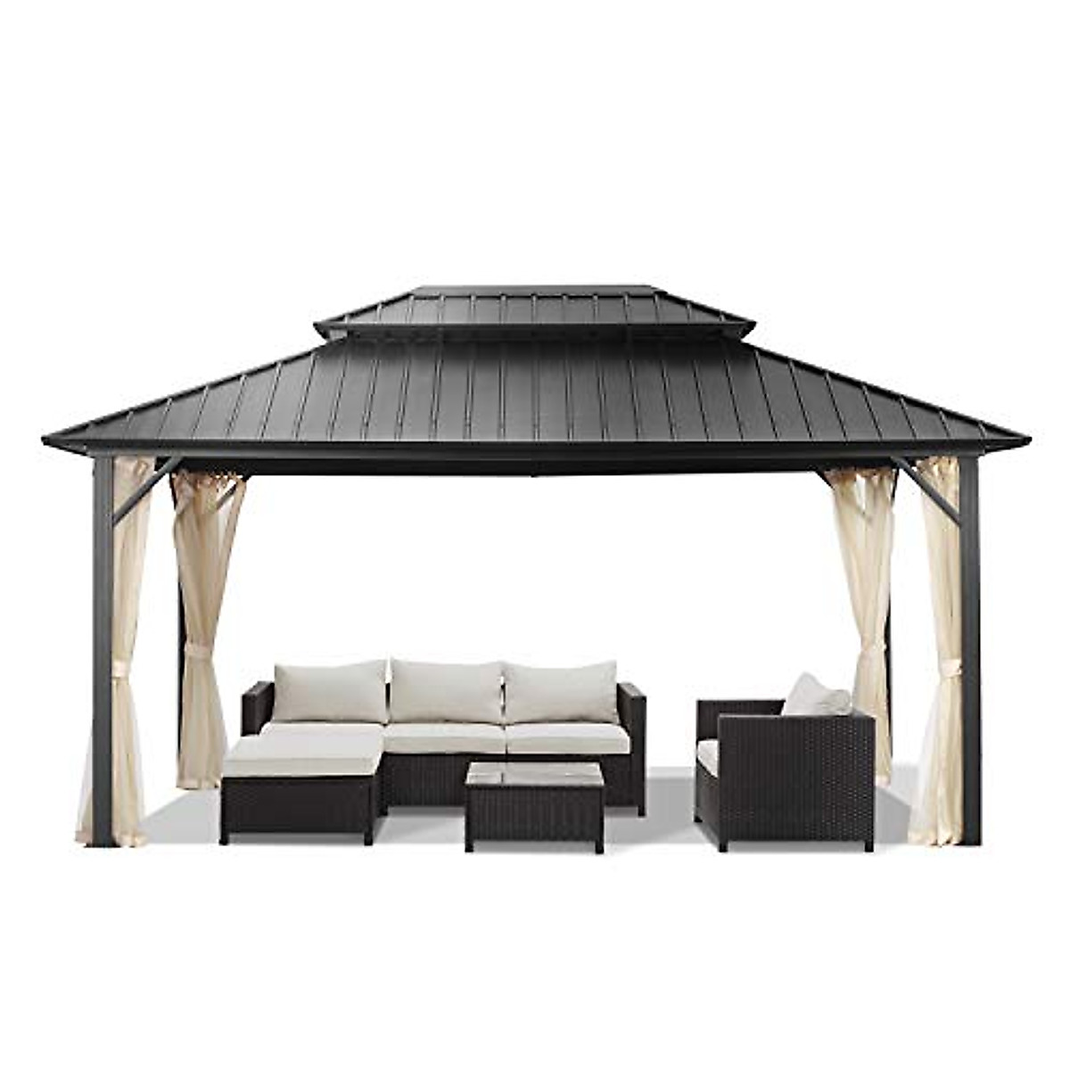 Outdoor Patio Hardtop Gazebo with Netting,Galvanized Steel Double Roof Canopy Gazebo,Aluminum Frame for Patio,Garden,Backyard,Lawn and Deck,Black(10x12ft)