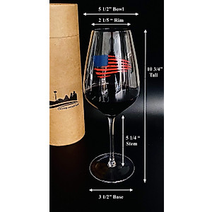 American Flag Long Stem Red Wine Glasses, Set of 2 Tall 20.5 oz Bordeaux Style Delivered in Custom Round Gift Box, Ideal Patriotic Gift, 4th of July Independence Day, Wedding Gift.