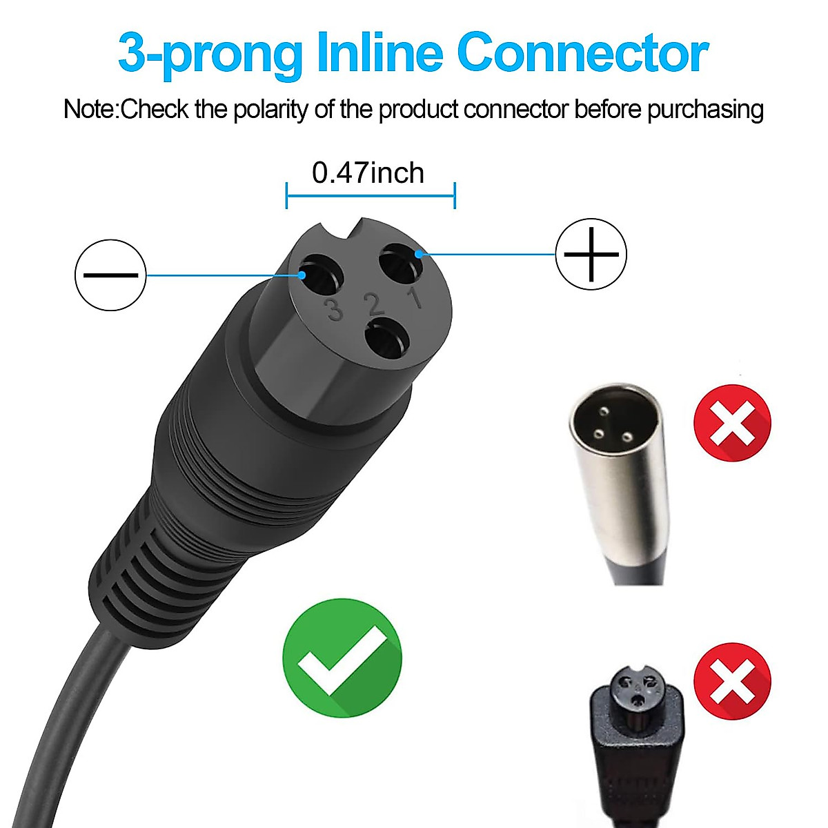 24V 1.5A Electric Scooter Charger for Razor Dirt Bike E200 E300 PR200 E100 MX350 Dirt Quad Pocket Mod Sports Mod Scooter Female 3-pin Inline Battery Adapter Power Charger Cord