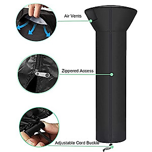 SIRUITON Patio Heater Covers with Zipper and Air Vent,Waterproof,Dustproof,Wind-Resistant,UV-Resistant,Snow-Resistant,（87" Height x 33" Dome x 19" Base,Black）