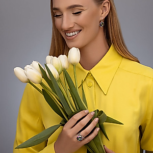 925 Sterling Silver Wide Band Ring With A Mystic Bold Oval Round Cubic Zirconia Floral Show Stopper Hypoallergenic, Nickel and Lead-free, Artisan Handcrafted Designer Collection, Handmade Jewelry Gift