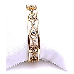 LESLIE BOULES 18K Gold Plated Evil Eye Cuff Bracelet for Women Fashion Jewelry