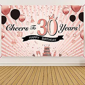 Luxiocio Happy 30th Birthday Party Decorations - Cheers to 30 Years Backdrop Banner - Rose Gold Thirty Birthday 30th Anniversary Decorations Supplies for Women(6X3.6ft)