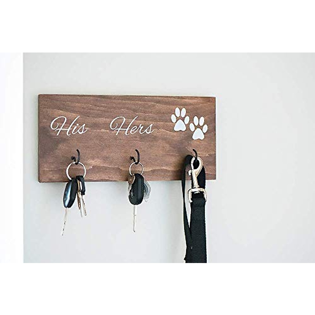 Wall Mounted His Hers and Paws Leash and Key Holder, Dog Lover Gift for Women, 12 inch by 5.5 inch