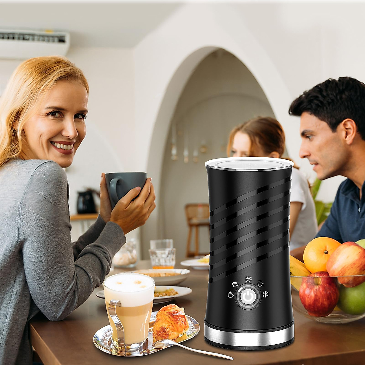 SEEDEEM Milk Frother, 5 in 1 Electric Milk Frother and steamer, Automatic Hot And Cold Foam Maker with 2 Whisks for Coffee, Latte, Cappuccino, Hot Chocolate, Black