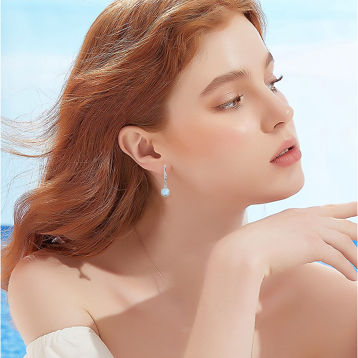 Dorunmo Larimar Earrings for Women 925 Sterling Sliver Larimar Jewelry Dainty Minimalist Leverback Earrings