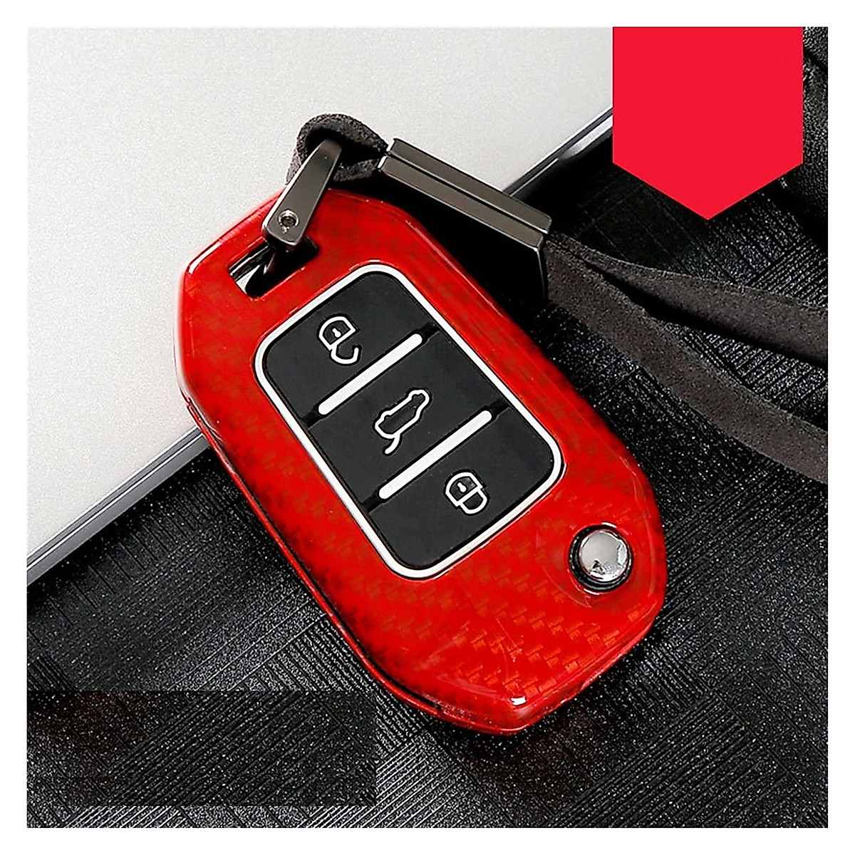 MOONIIGHT XDH Carbon Fiber Alloy+Silicone Car Remote Key Case Cover FIT for Peugeot 208 308 508 3008 5008 Fit for Citroen C4 Picasso DS3 DS4 DS5 DS6 (Color Name : A Black red)