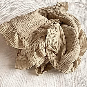 JH-YiSheng Cotton Ruffle Baby Blanket 2layers, Baby Muslin Swaddle Blankets, Infant Toddler Soft Reversible Throw Blanket,Crib Blanket with Solid Color 35*35inch (Khaki)