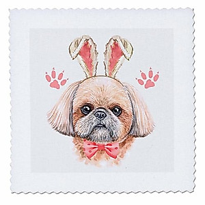 3dRose Sweet Shih Tzu Dog in Cuteness Overload for Easter Fun in... - Quilt Squares (qs-378978-2)