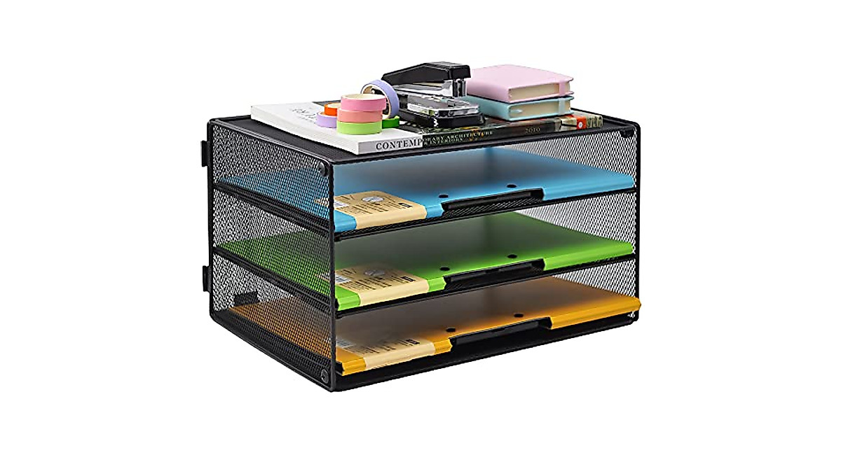 COSYAWN 3 Tier Mesh Desk Paper Tray Organizer - Black