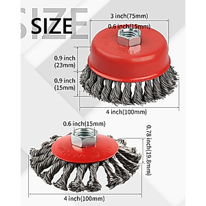 Alffun 4" Wire Wheel Cup Brush for Angle Grinder, 3 Pack Coarse Twisted Knotted Wire Wheel for 4 1/2 Angle Grinder, 5/8 Inch-11 Threaded Arbor for Heavy Cleaning Rust, Stripping and Abrasive