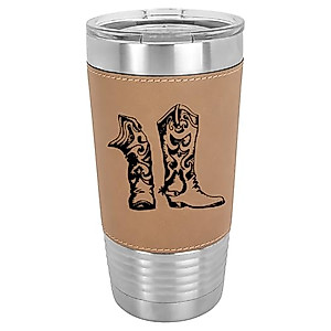 20 oz Leather Tumbler Stainless Steel Insulated Travel Mug Cup Gift Cowboy Cowgirl Boots (Brown)