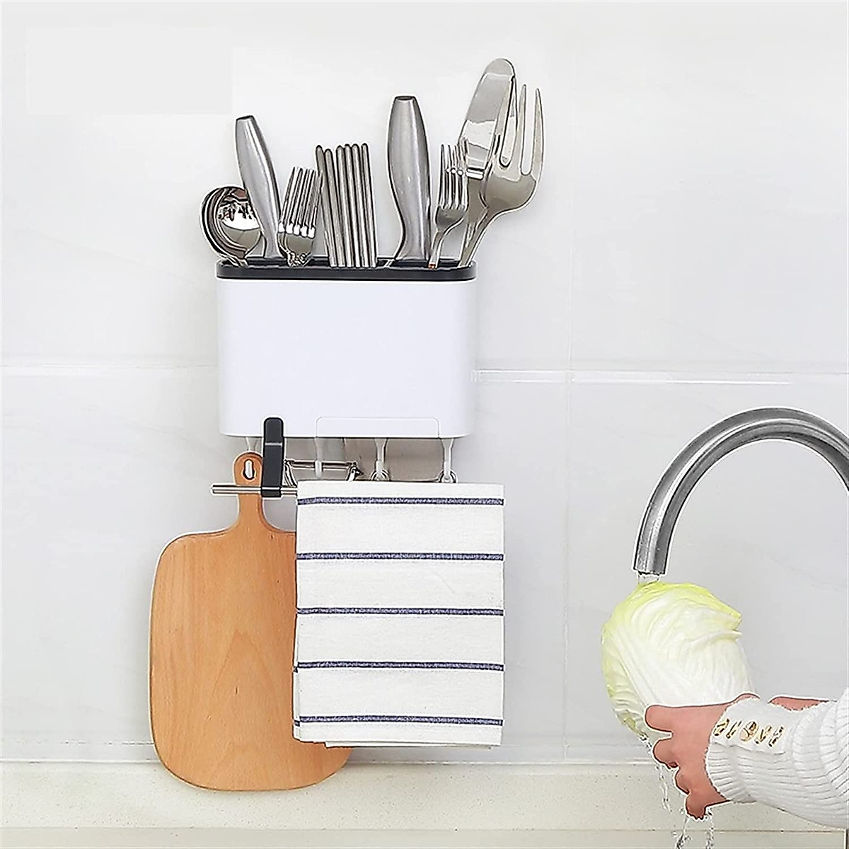 ceramic Utensil Caddy Non Perforated Wall Mounted Drainage Shelf Pen Holder chopstick holder