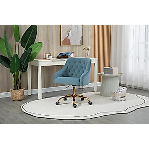 ZOBIDO Comfy Home Office Task Chair with Wheels, Cute Modern Upholstered Velvet Seashell Back Adjustable Swivel Vanity Desk Chair, for Women, for Girls, Living Room(Haze Blue)