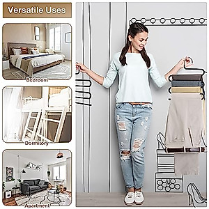 6 Pack Pants Hangers Space Saving, Non-Slip Velvet Pant Hangers S-Shape Stainless Steel Jean Hangers Closet Organizers Clothes Hangers for Pants, Jeans, Trousers, Scarves, Shorts, Black