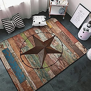 Minalo Large Area Rug Decorative Covering Floor,Rustic Wood Door with Southwestern Texas Star Garage Barn Farmhouse,Non Slip Washable Indoor Doormat Soft Area Rugs for Living Room Bedroom 5 x 7Ft