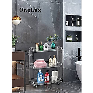 3-Tier Acrylic Slim Slide Out Storage Rolling cart,Clear Bathroom Kitchen Laundry Narrow Places Shelves (2008)