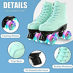 Roller Skate Shoes for Women Men,PU Leather High-top Double-Row 4 Wheel Roller Skates for Beginner, Unisex Indoor Outdoor Roller Skates with Shoes Bag (Flash wheel,43)