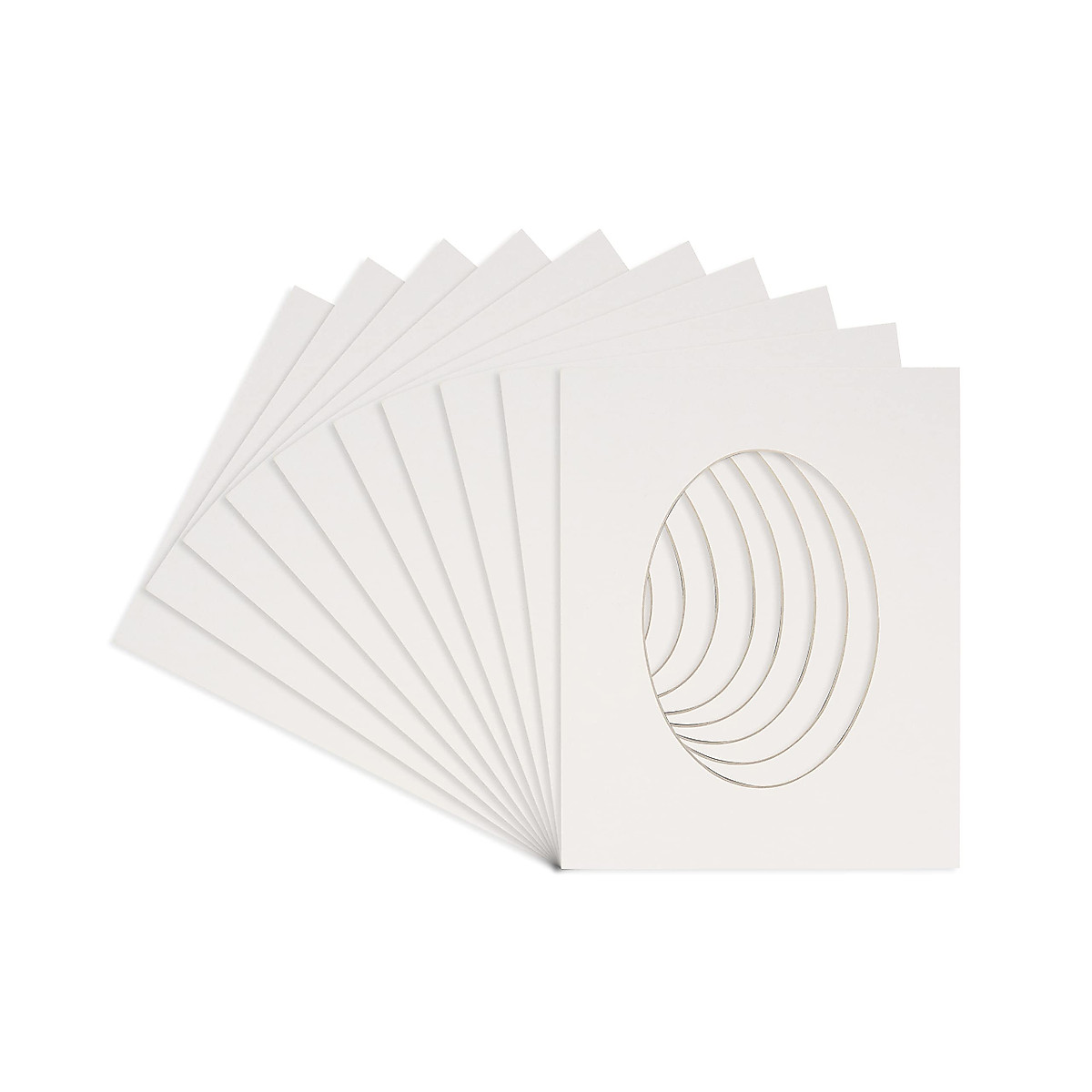 CountryArtHouse White Acid Free 9x12 Oval Picture Frame Mat with White Core Bevel Cut for 5.5x8.5 Pictures - Fits 9x12 Frame - Pack of 10 Matboard Show Kits with Acid Free Backings & Clear Bags