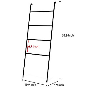 MyGift 4 Rung Black Metal Leaning Blanket Ladder Stand with Secure Wall Mount Holder, Farmhouse Bathroom Towel Ladder Rack