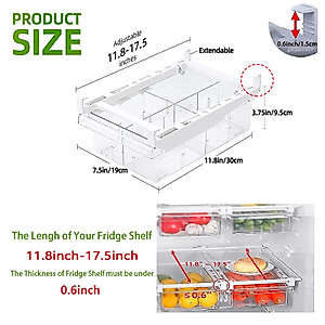 FineNoke Fridge Drawer Organizer,Refrigerator Organizer Bins,Fridge Storage Box Shelf Holder,Pull Out With Handle,Clear Container For Food,Drinks,Fit for Fridge Shelf Under 0.6" (2-Pack,4-grid)