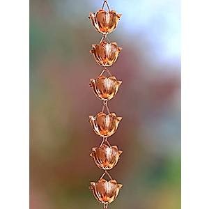 Monarch Rain Chains 28519 Pure Copper Lotus Large Cup Rain Chain, 8-1/2 Feet Length Replacement Downspout for Gutters, 8.5 Ft