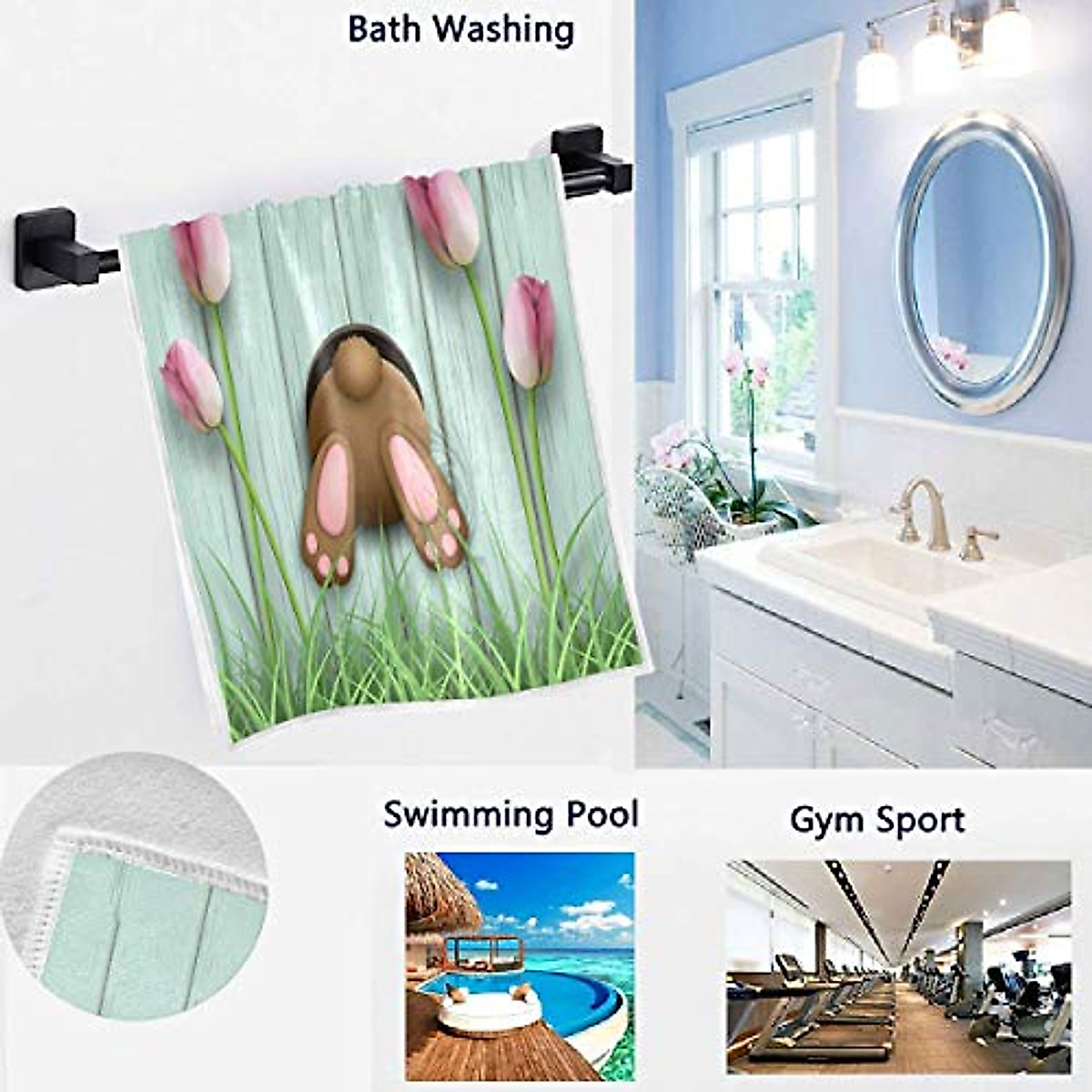 Naanle Easter Rabbit Flowers Bunny Pattern Soft Highly Absorbent Guest Large Home Decorative Hand Towels Multipurpose for Bathroom, Hotel, Gym and Spa (16 x 30 Inches)