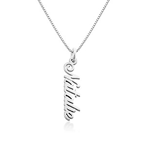 MYKA Personalized Vertical Name Necklace in Sterling Silver 925 or Gold Plating - Custom Jewelry Christmas Gift for Her (Sterling Silver 925)