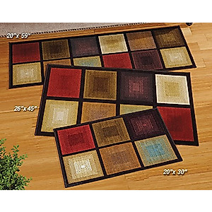 Collections Etc Optic Squares Skid-Resistant and Nonslip Accent Rug with Burnished Autumn Red, Brown and Beige, Brown, 20 X 30
