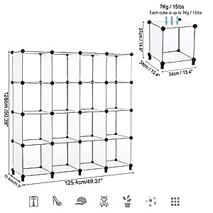 ANWBROAD Cube Storage Organizer 16 Cubes DIY Closet Cabinet Bookshelf Kids Organizers and Storage for Bedroom Closet Organizer Cubby Shelving Plastic Bookcase Office Living Room White ULCS016T