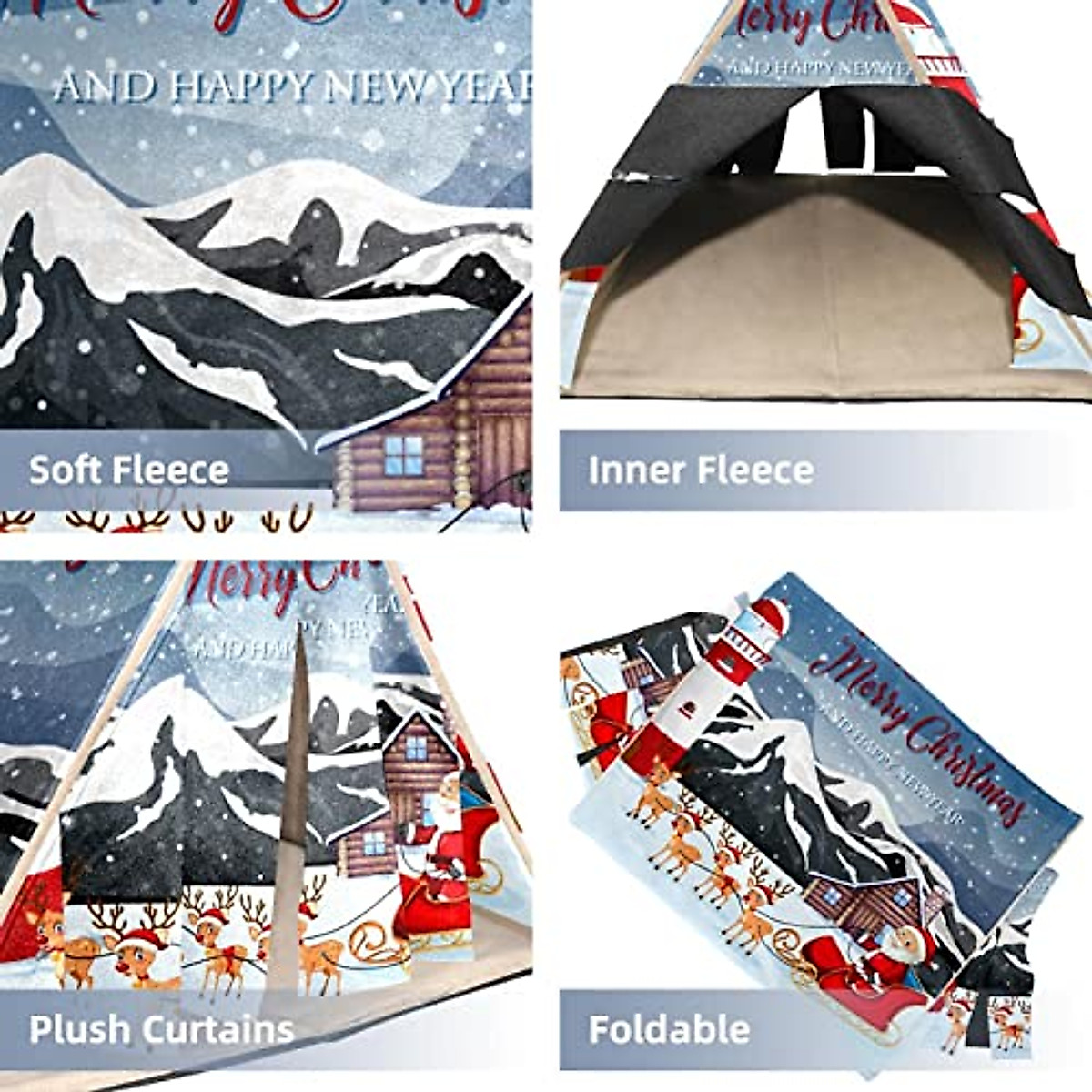 Y-DSIWX Guinea Pig Hideout House Bed, Christmas Santa Riding Sleigh Snow Lighthouse Mountain Rabbit Cave, Squirrel Chinchilla Hamster Hedgehog Nest Cage