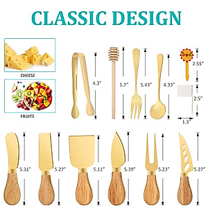 Cheese Knife Set Gold Charcuterie Board Accessories Wooden, Serving Utensils Wood Handle Butter Spreader Knives Kit With Mini Tongs, Spoon, Fork, Flags Markers, Honey Dipper And Food Picks (25 Pieces)