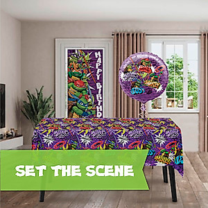 Ninja Turtle Party Decorations | Ninja Turtle Birthday Decorations | Teenage Mutant Ninja Turtles Party Supplies | TMNT | Balloon, Tablecloth, Door Poster, Sticker | Officially Licensed