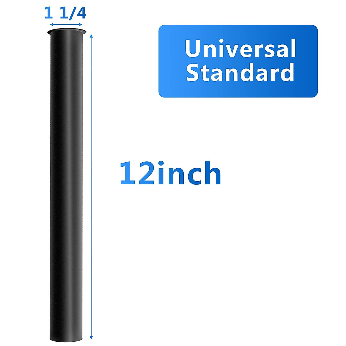 OPERMAXER Flanged Sink Tailpiece 1-1/4 in. OD, 12 inch Brass Extension Tube for Trap, Drain Connections, Siphon Immersion Pipe For Bathroom Under Sink, Matte Black