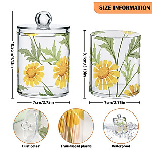 Tatenale Qtip Holder Bathroom Set Q tip Cotton Ball Swab Pad Dispenser Container Organizer Plastic Jars with Lids Storage 2Pack Yellow Daisy Floral