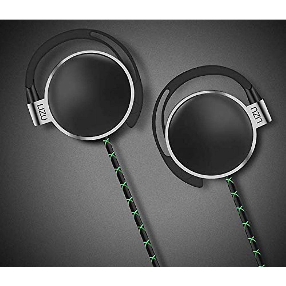 C-YOUNG Clip On Earphones，Over Ear Running Stereophone Headphones for Workout Exercise Gym Compatible for iPhone, Android Mobile Phone, with Microphone and Call Controller Stereo Earphones (Black)