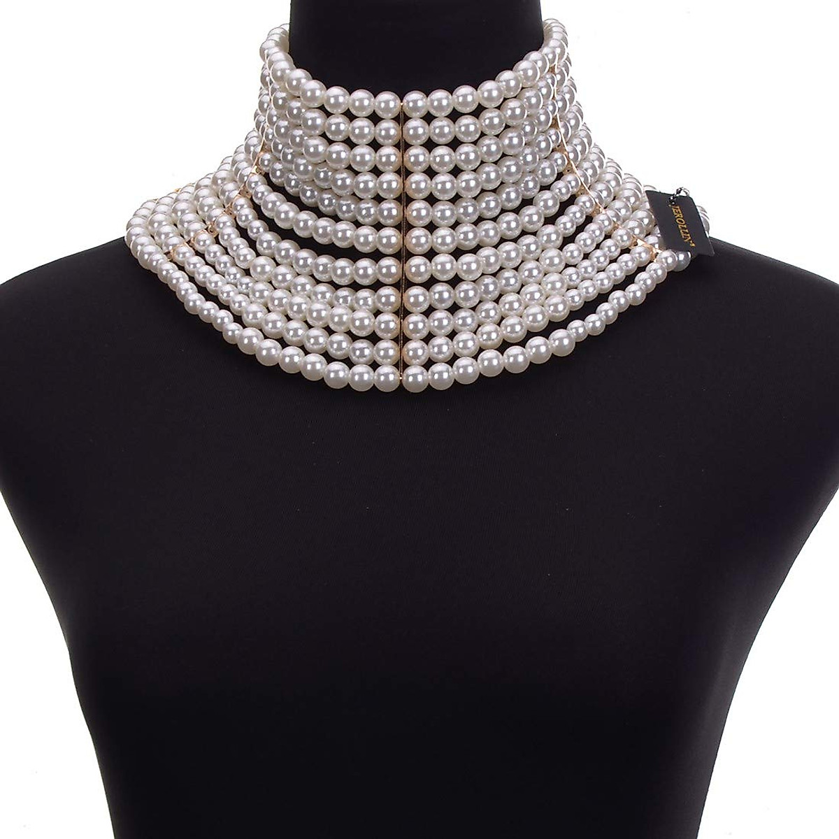 Chunky Statement Necklace, Pearls Bib Necklace Costume Novelty Fashion Jewelry White