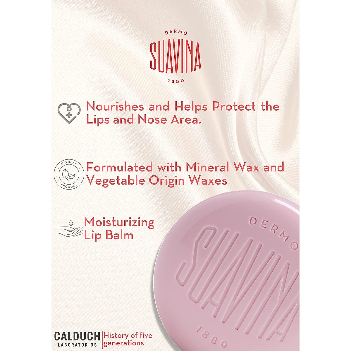 DERMO SUAVINA 1880 Lip Balm Moisturizer for Cracked and Dry Lips with Natural Ingredients Lip Care for Cold and Hot Weather Pack of 1(Strawberry 0.3oz)