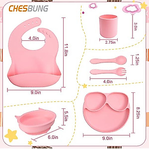 Baby Led Weaning Supplies, 16Pack Silicone Baby Feeding Set Baby Feeding Supplies Baby Eating upplies Infant Self Eating Utensil Set with Suction Bowls Plates Bibs Cups Spoons and Forks - 6+ Months