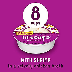 Purina Friskies Natural, Grain Free Wet Cat Food Lickable Cat Treats, Lil' Soups With Shrimp in Chicken Broth - (8) 1.2 Oz. Cups