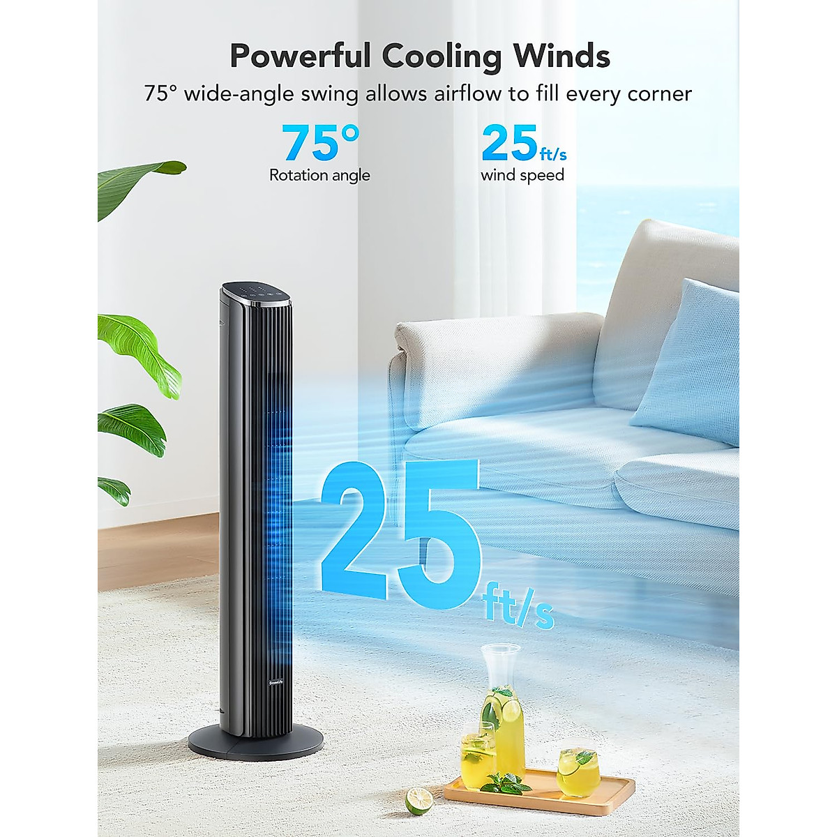 GoveeLife 36 Inch Tower Fan for Bedroom, Smart Oscillating Floor Fans with Temperature Sensor, App & Voice Remote, 5 Modes 8 Speeds up to 25ft/s, 24H Timer, 29dB Quiet Fan for Cooling Home Office