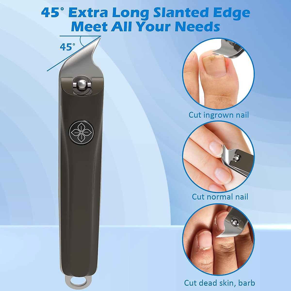 3pcs Nail Clippers Set, GLAMFIELDS Extra long Slanted Edge Fingernail Clipper Leather Case Packed Good Gift, 17mm Ultra Wide Jaw Opening Nail Cutter Toenail Clippers for Men Women Seniors Thick Nails