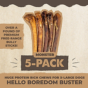 Mighty Paw Naturals Bully Sticks - All-Natural Protein-Rich Dog Chews from Grass-Fed Beef. Single-Ingredient Pet Treat for Dental Health. Keeps Chewers Busy - Bully Stick - Dental Chew Dog - Dog Stick