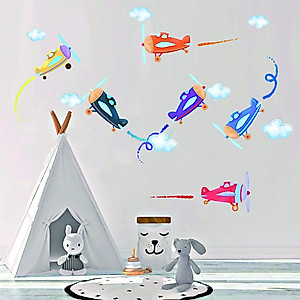 Colourful Aircrafts Jet Plane Wall Decals - Airplane Fighter Jet Copter Show Wall Sticker - Aviation Gift Boys Kids Nursery Wall Decal Stickers Home Decor