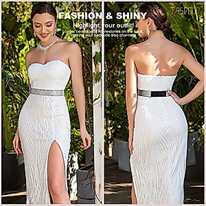 JASGOOD Rhinestone Elastic Belt for Women,Stretchy Shiny Crystal Belt Bling Wide Waist Belt for Women Dress