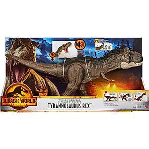Mattel Jurassic World Dominion Dinosaur Toy, Thrash ‘N Devour Tyrannosaurus Rex Action Figure with Sound & Motion