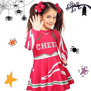 Tisancy 6 Pcs Halloween Cheerleader Costume for Girls Set Toddler Cheerleader Outfit with Pom Poms, Hair Bows and Socks (Classic Style,Large)