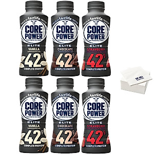 Fairlife Core Power Elite High Protein Shake Variety, (14oz Bottles, Pack of 6) with Bay Area Marketplace Napkins