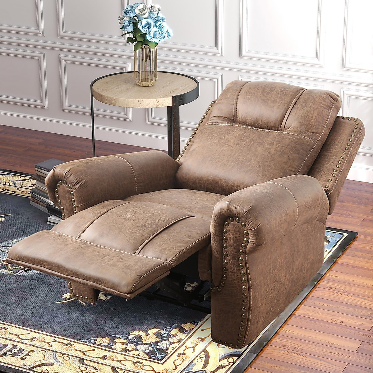 INZOY Electric Power Recliner with Breathable Leather, Classic Electric Reclining Recliner Chair with USB Port, Upholstered Single Sofa Recliner for Living Room Bedroom Home Theater, Brown